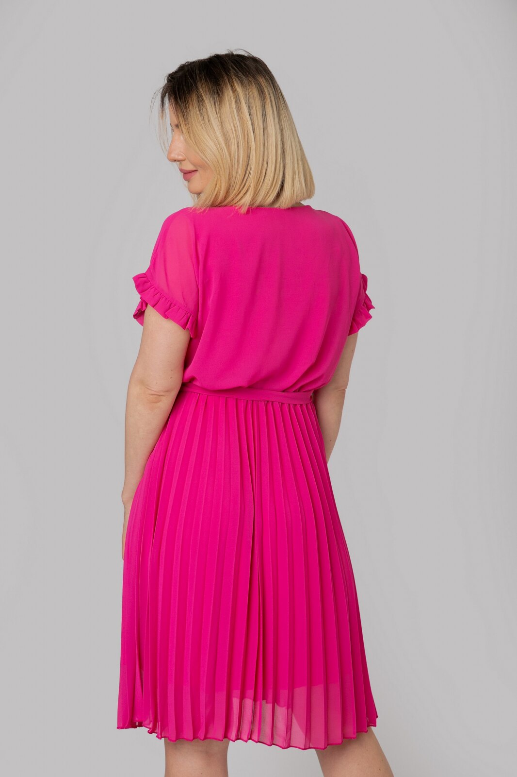 Rochie plisata ciclam cu cordon in talie, Viscoza, One Size INTL - eMAG.ro