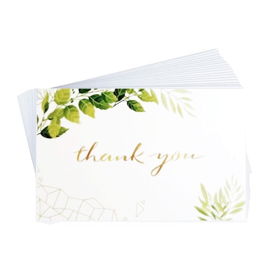 Set 20 de mini felicitari de multumire, Thank You, culoare alb cu verde ...