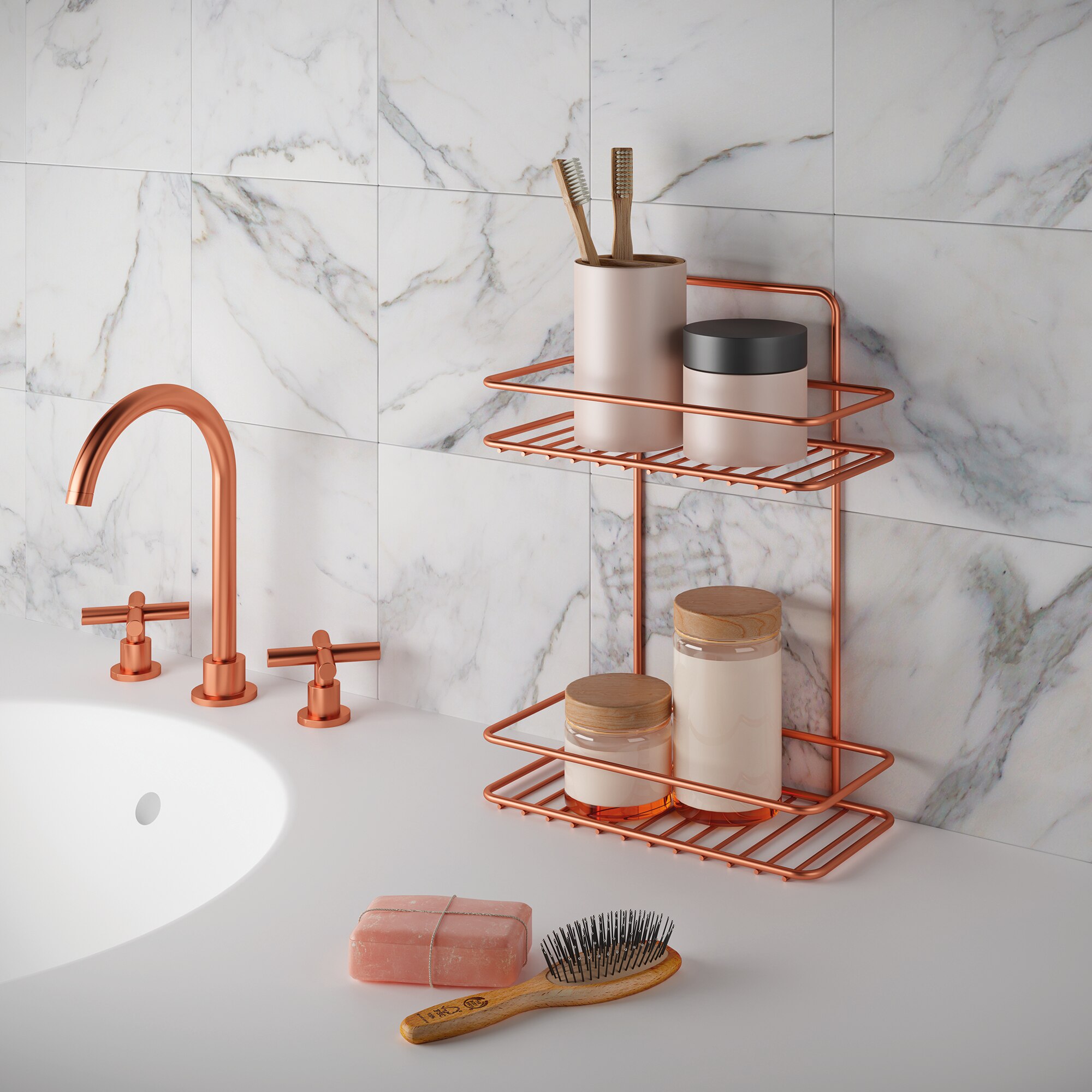 Etajera cu doua niveluri, Metaltex MX403512, Reflex Copper, cupru - eMAG.ro