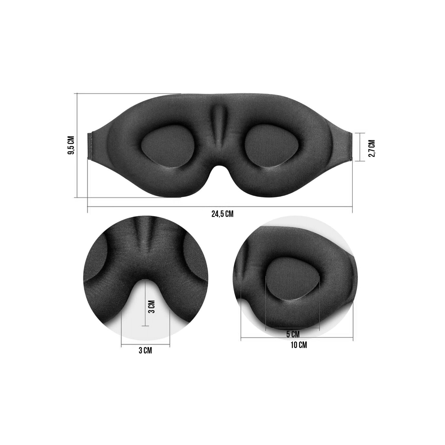 Комплект 3D маска за сън и тапи за уши, Черен/Черен - eMAG.bg