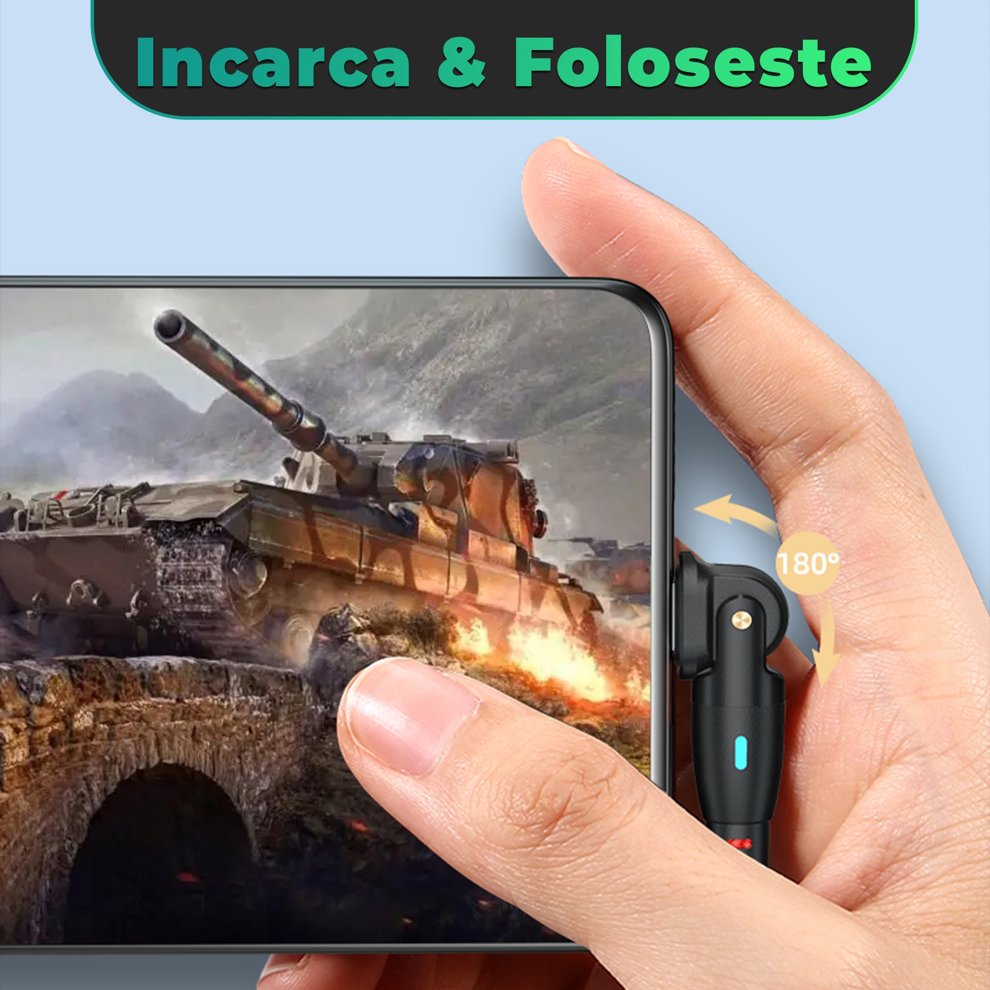 Cablu Date si Incarcare Rapida Timebox, 60W, Rotire 180 grade, QC 3.0 ...