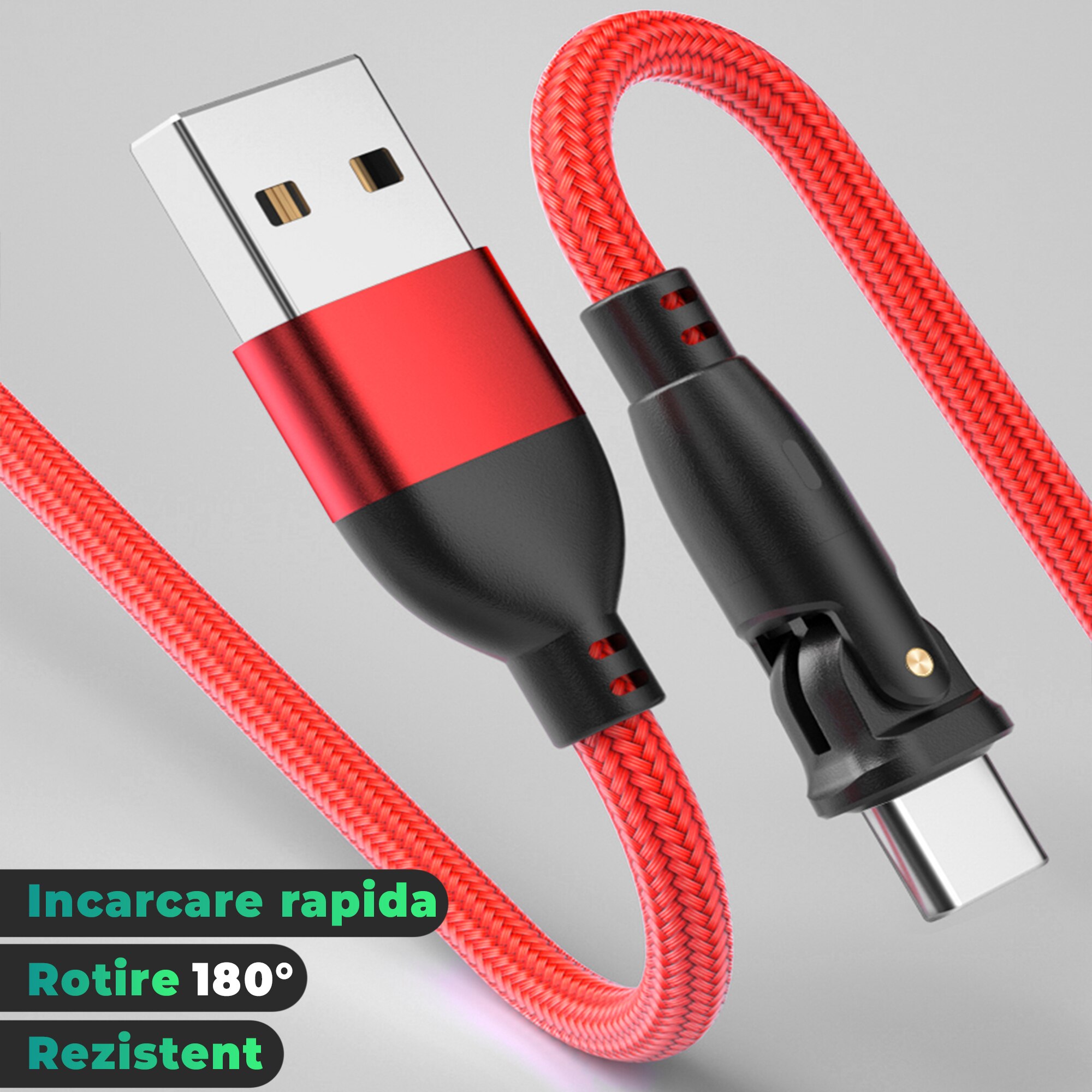 Cablu Date si Incarcare Rapida Timebox, 60W, Rotire 180 grade, QC 3.0 ...