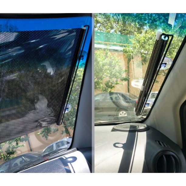 Parasolar auto retractabil cu 3 ventuze retractabil negru 68 cm x 125 ...