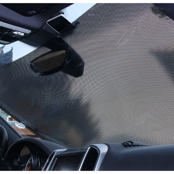 Parasolar auto retractabil cu 3 ventuze retractabil negru 68 cm x 125 ...