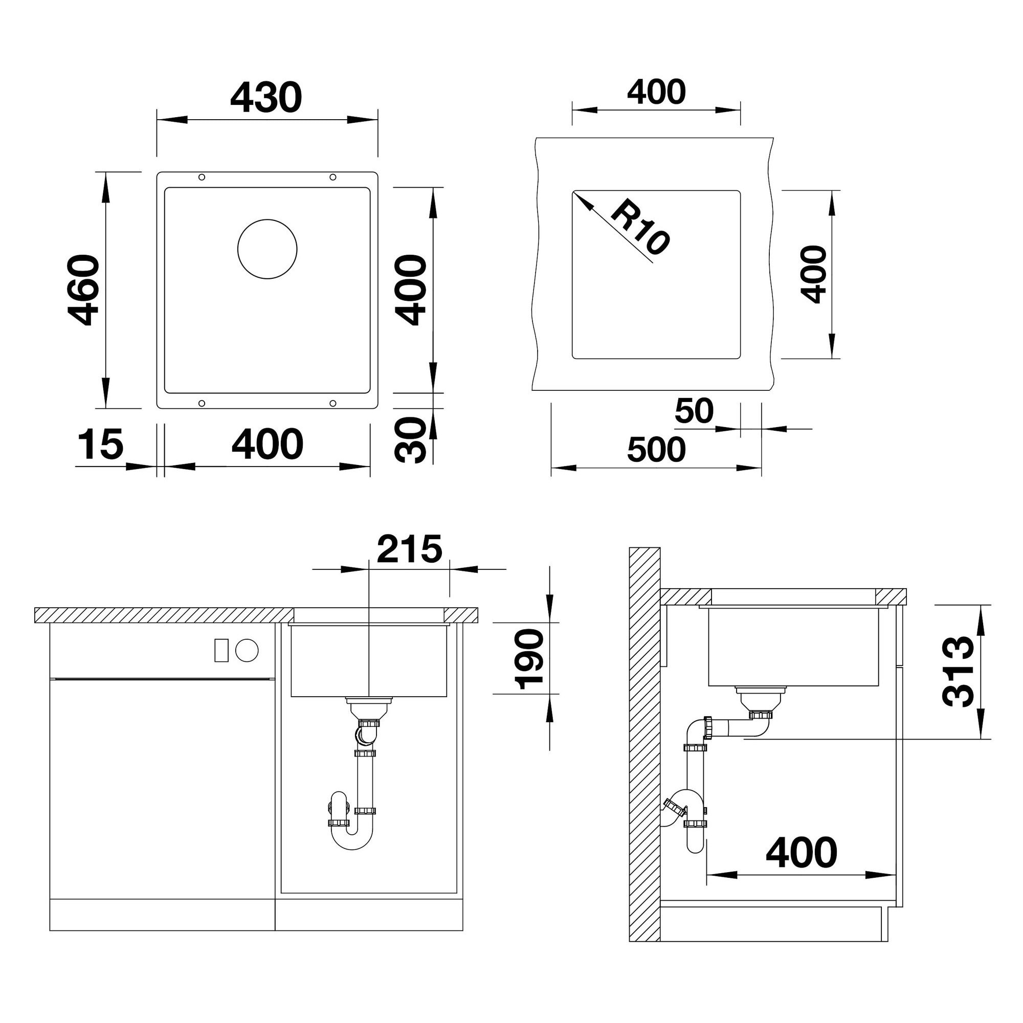 Chiuveta de bucatarie Blanco Subline 525990, silgranit, 430 x 460 mm ...