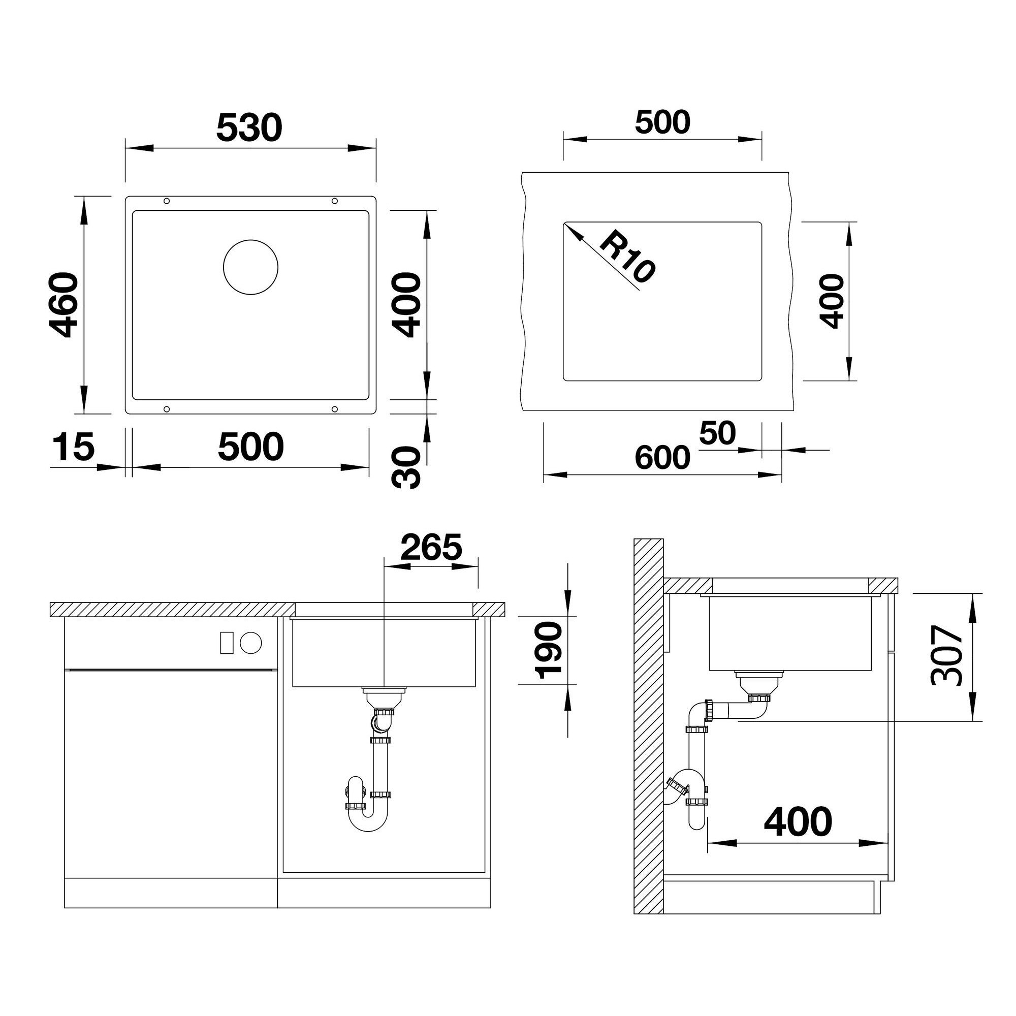 Blanco Subline 525991 кухненска мивка, силгранит, 530 x 460 мм, монтаж ...