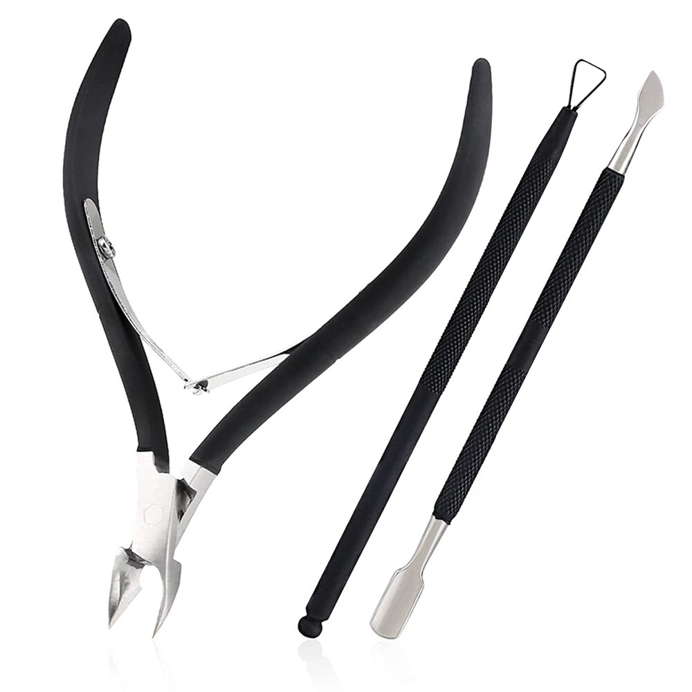 Set 3 instrumente pentru manichiura/pedichiura, Otel inoxidabil, Negru ...