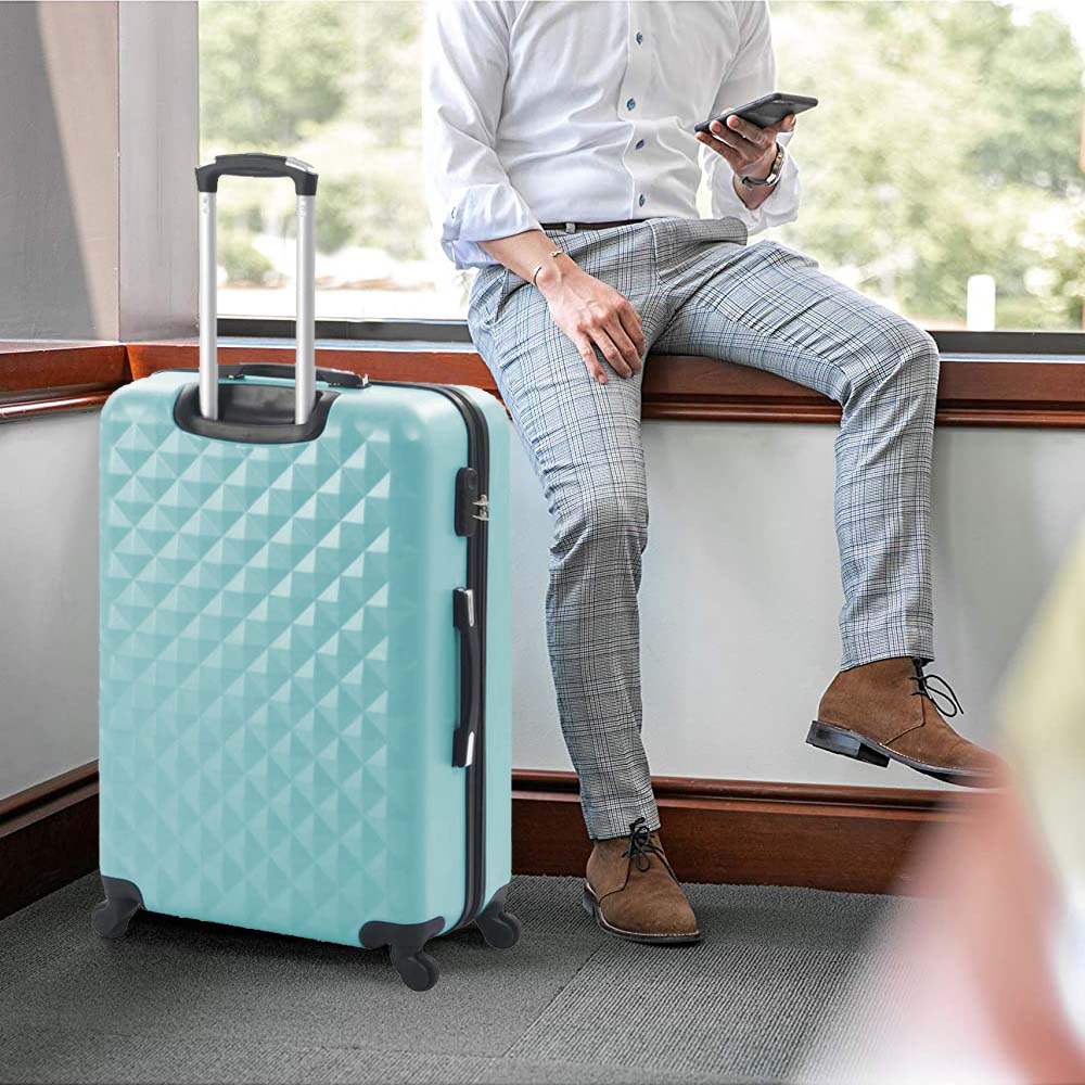 Set 3 valize de calatorie cu geanta cosmetica, verde menta, Timeless ...