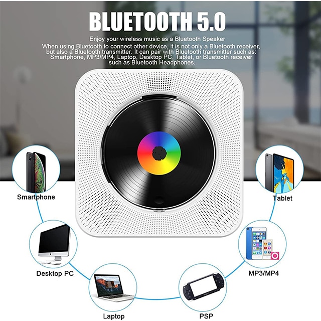 CD Player Multifunctional portabil, Wepzsxo, Bluetooth, USB Type-c, Alb ...