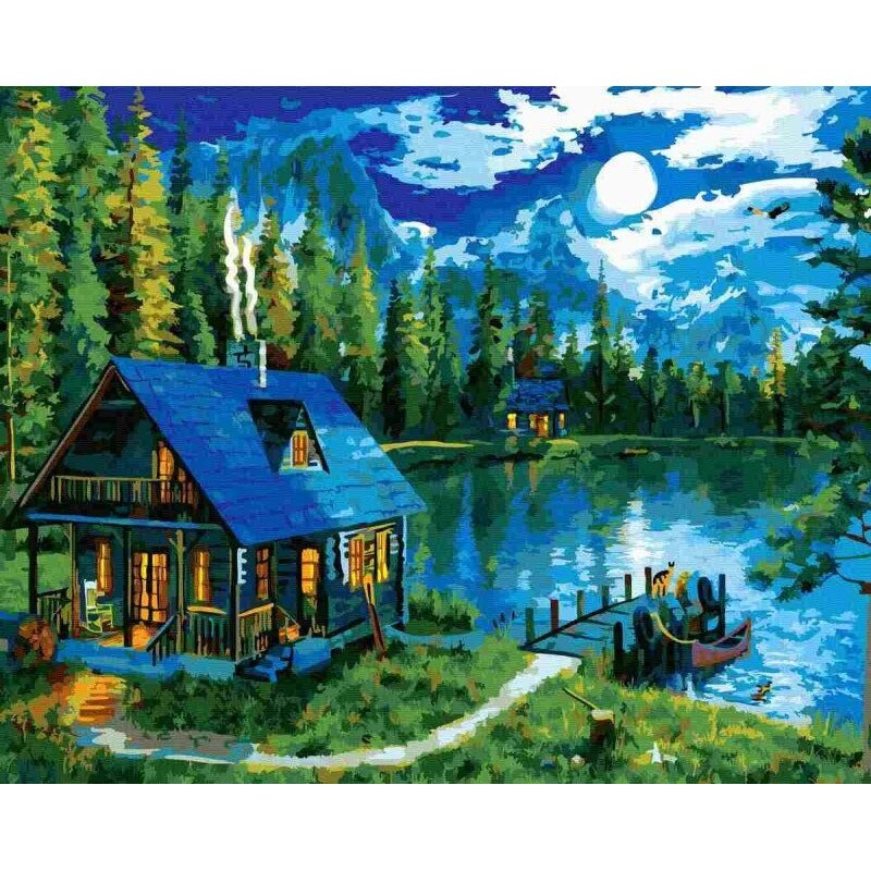 Set creativ pictura pe numere, Moments, Noaptea pe lac, 40x50 - eMAG.ro