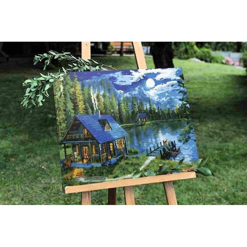 Set creativ pictura pe numere, Moments, Noaptea pe lac, 40x50 - eMAG.ro