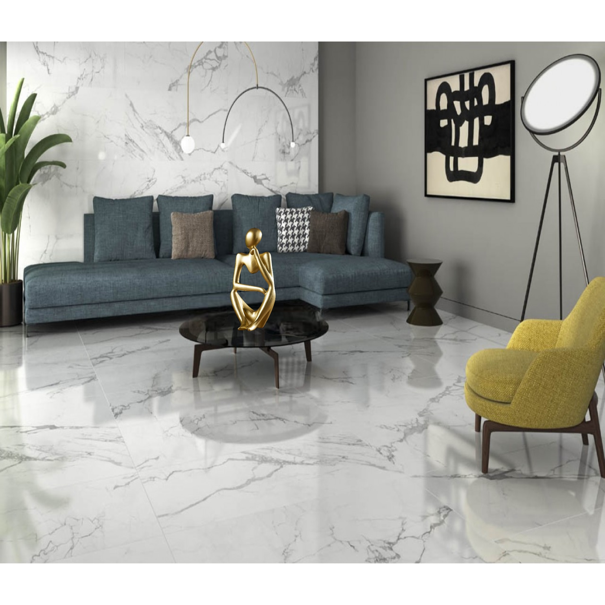 Statueta om ganditor, decorativa din rasina culoare aurie, design ...