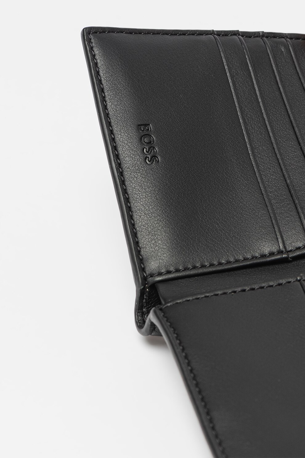 BOSS, Portofel pliabil de piele ecologica Ray, Negru, Alb, Bej - eMAG.ro