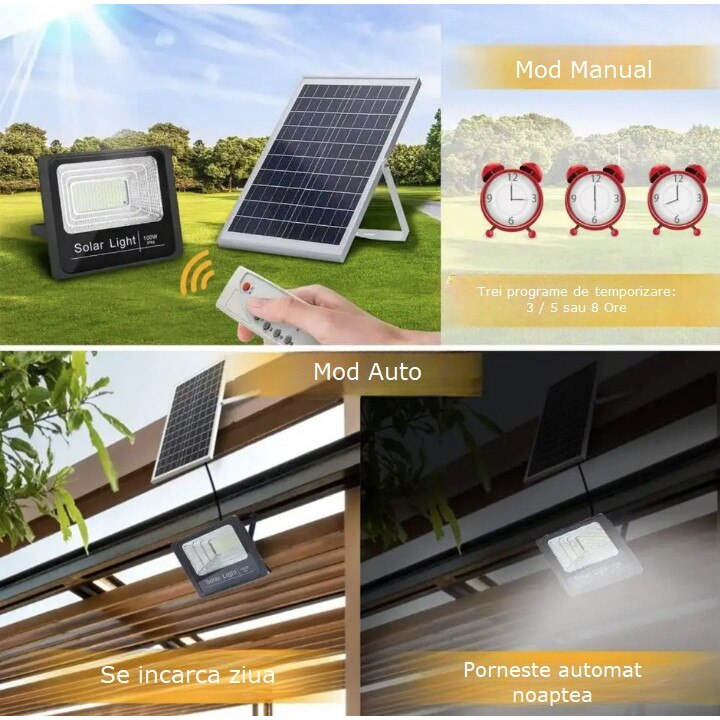 Proiector cu panou solar pentru exterior SLC cu telecomanda 25W - eMAG.ro