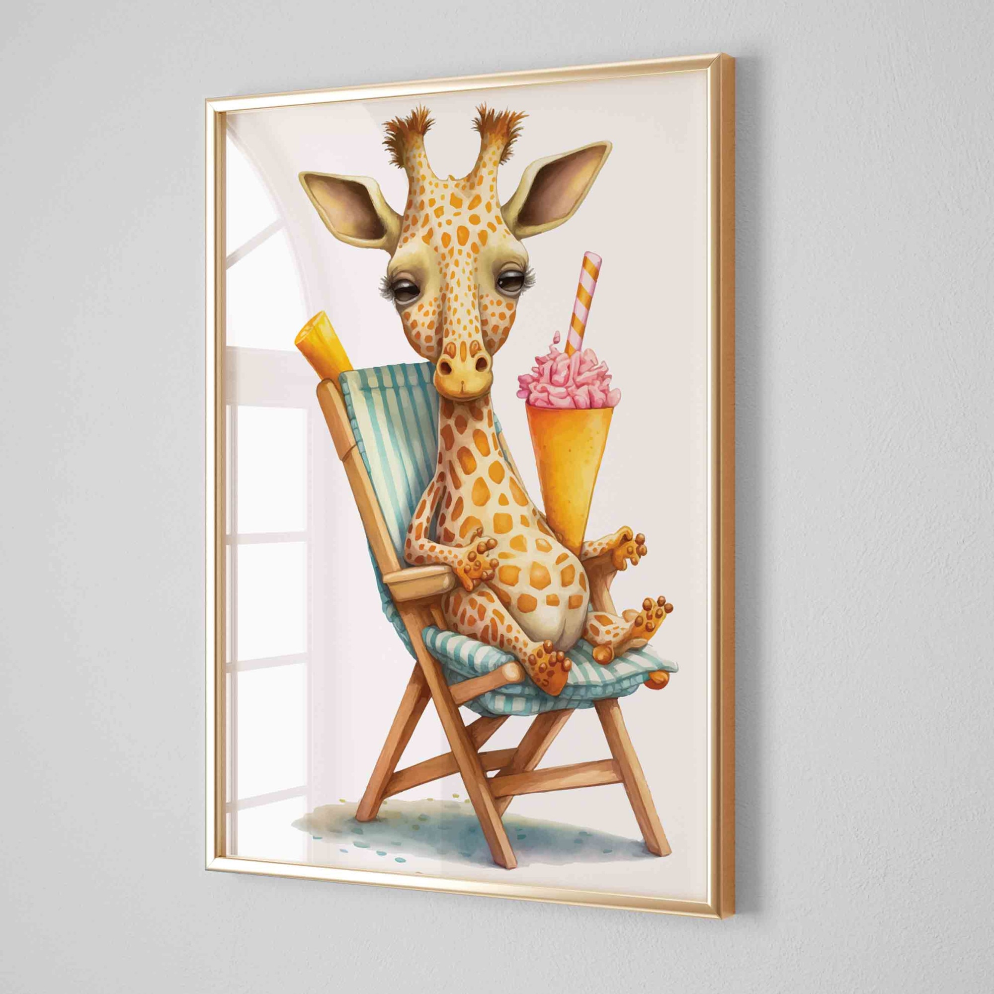 Set 2 Tablouri camera copii, Pe Perete, desen girafa si zebra la plaja ...