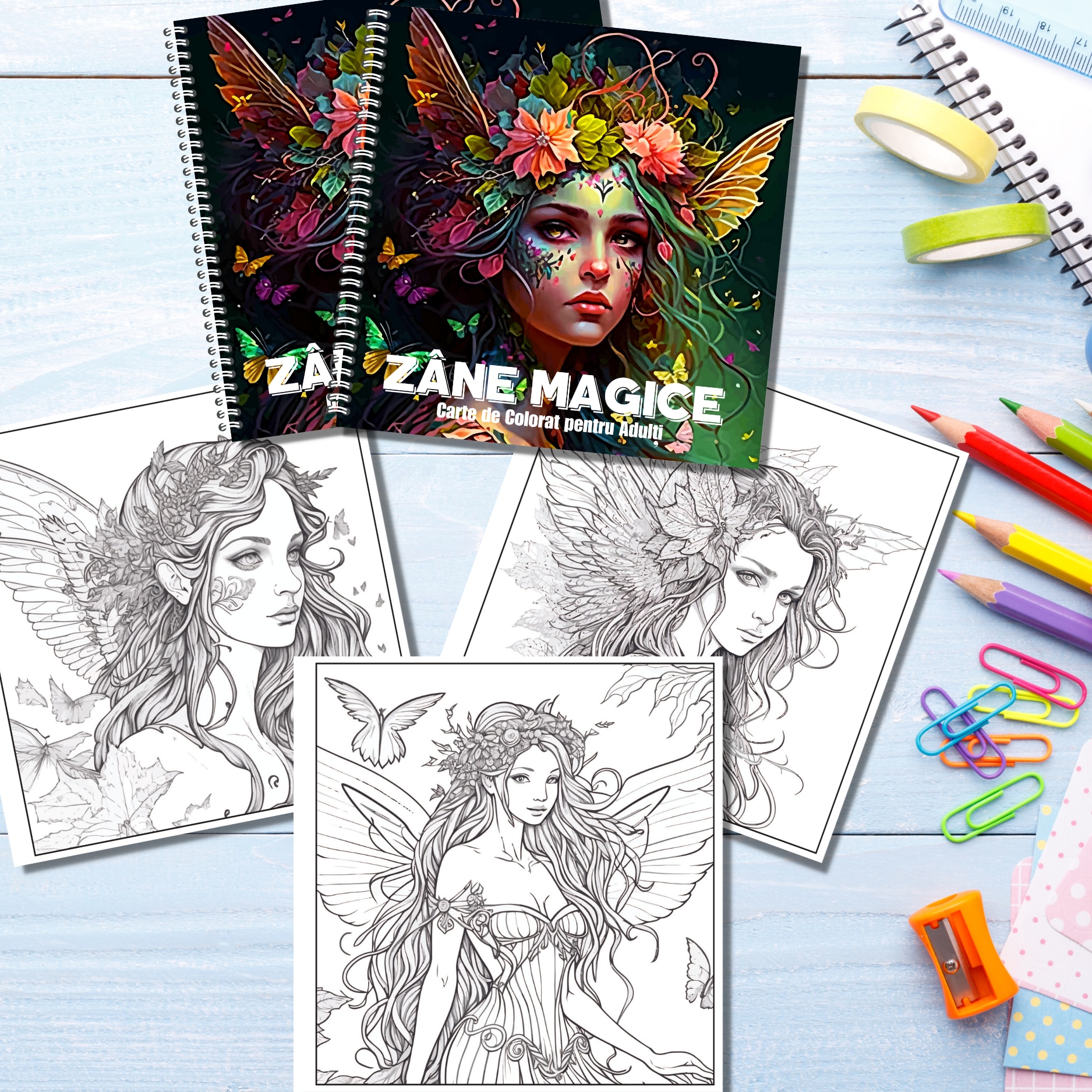 Carte de Colorat pentru Adulti, Zane Magice si Set 12 Creioane Colorate ...