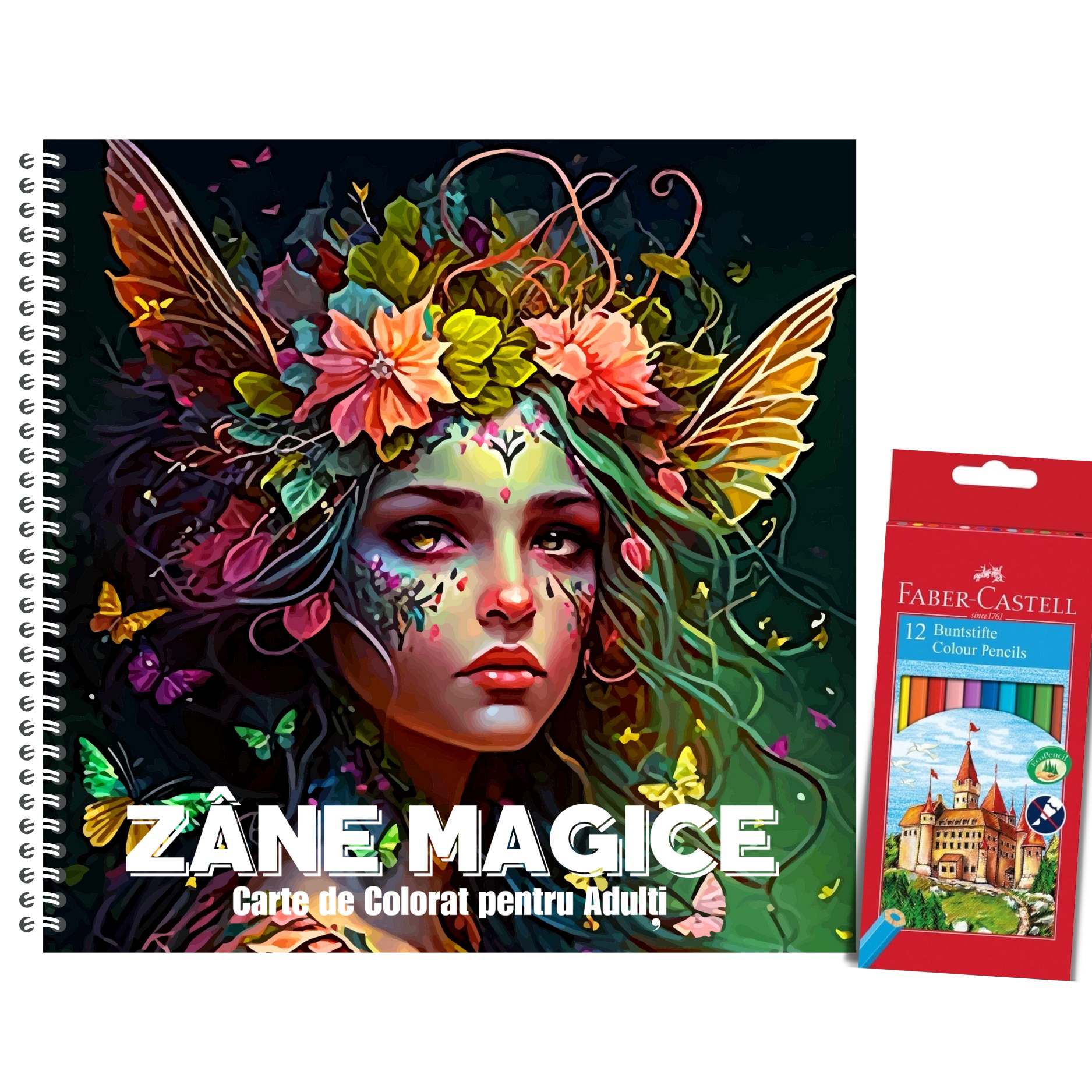 Carte de Colorat pentru Adulti, Zane Magice si Set 12 Creioane Colorate ...