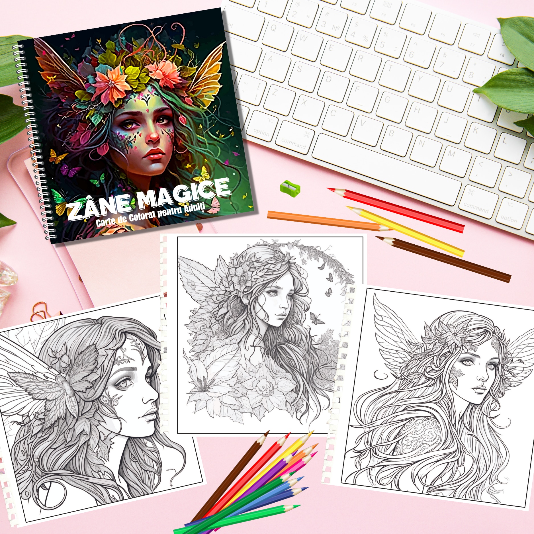 Carte de Colorat pentru Adulti, Zane Magice si Set 12 Creioane Colorate ...