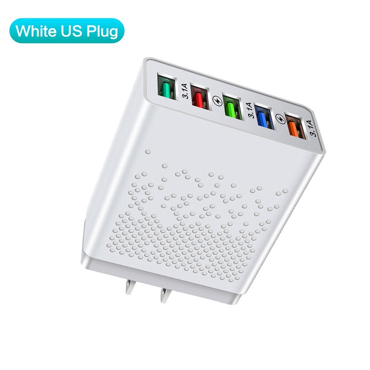 Incarcator telefon mobil, 5x USB 3.1A incarcare rapida, protectie ...
