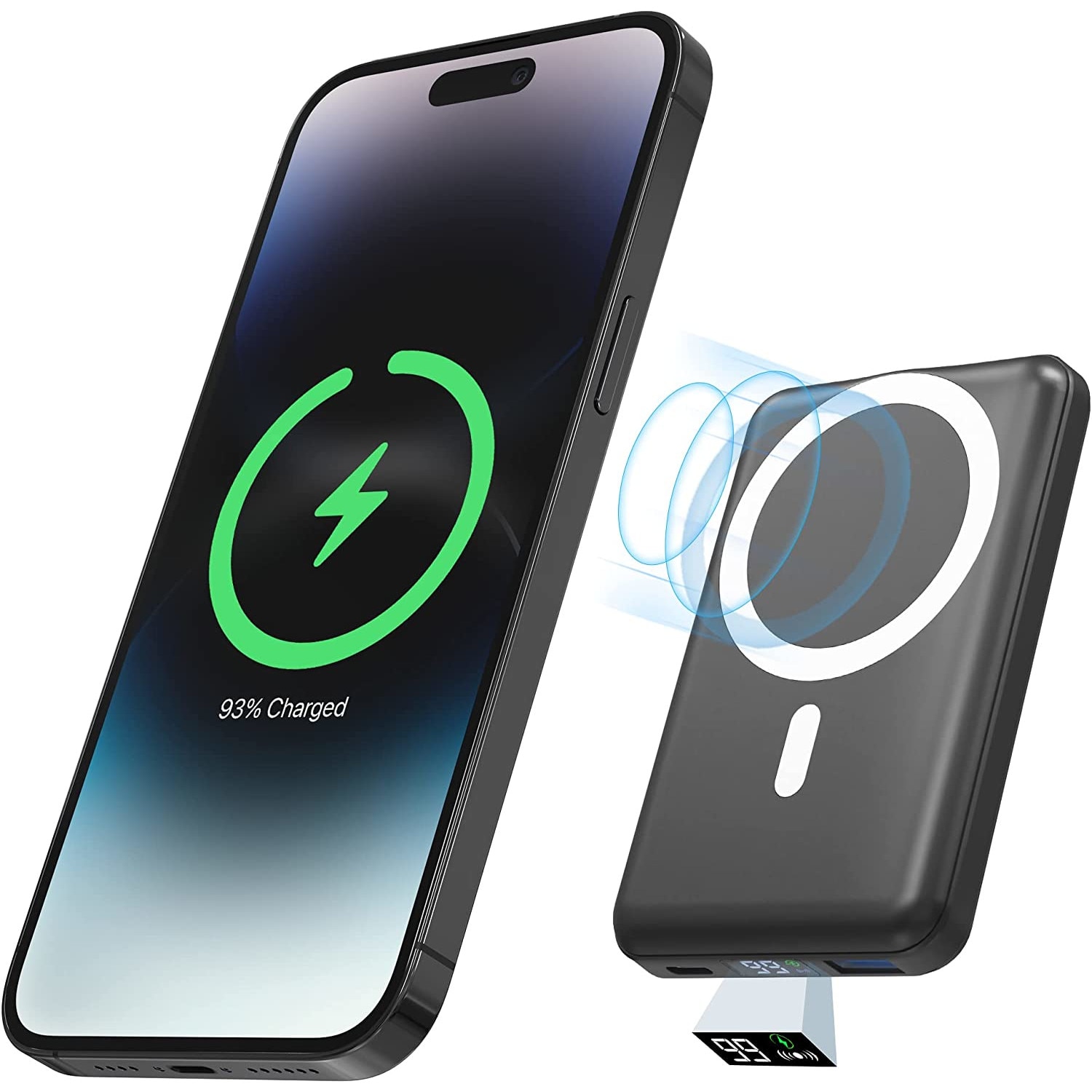 Baterie externa, Wireless, 10000mAh, 15W, Negru - eMAG.ro