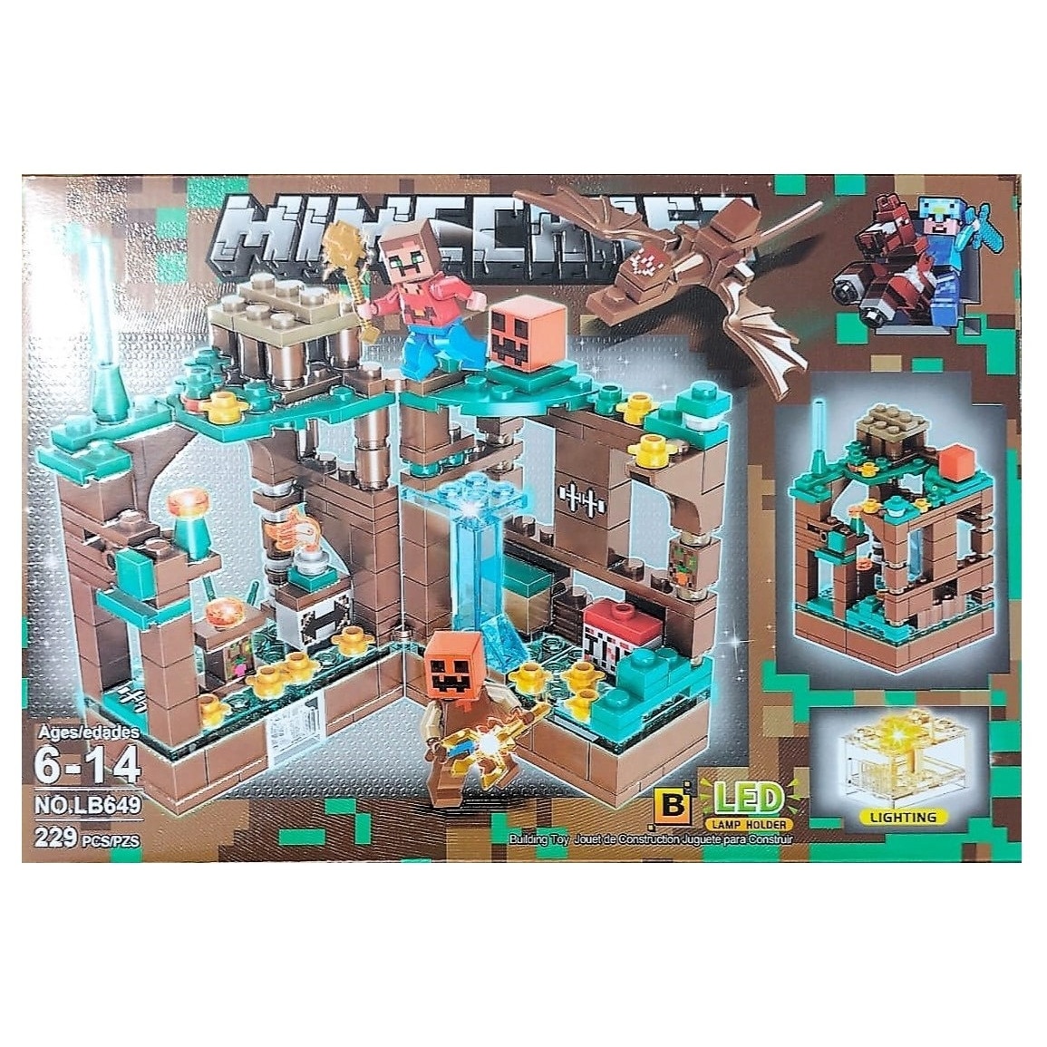 Set de Constructie Minecraft, 4 Jocuri cu 923 Piese, cu Iluminare Led ...