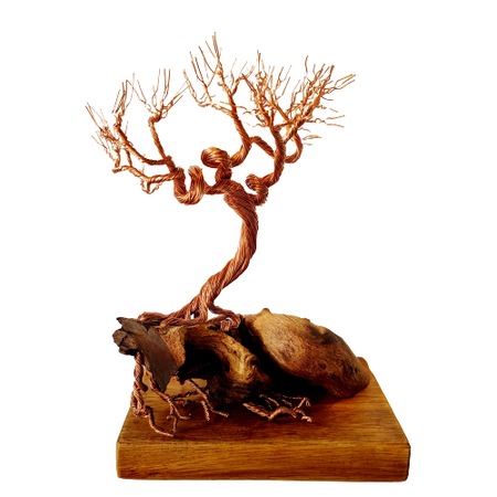 Copac handmade, decoratiune modelata manual din sarma de cupru, cu ...
