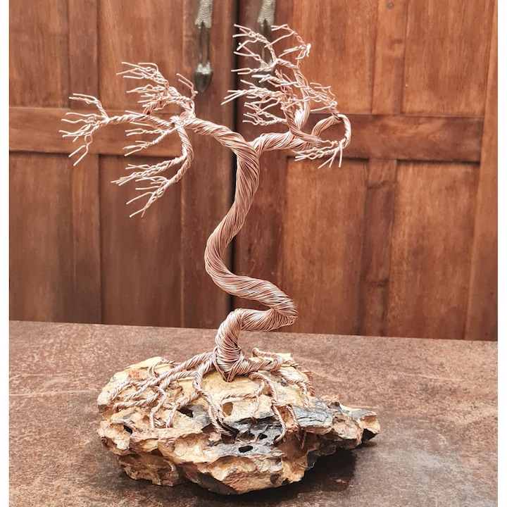 Copac handmade, decoratiune modelata manual din sarma de cupru, cu ...