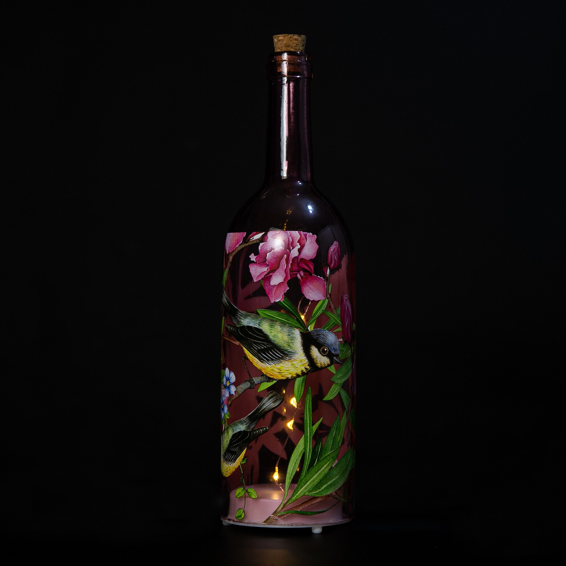 Sticla decorativa VERSA cu lumini LED si sunete de pasari Roz - eMAG.ro