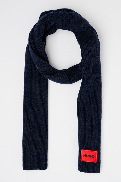 HUGO, Fular din amestec de lana Xaff, Albastru marin - eMAG.ro