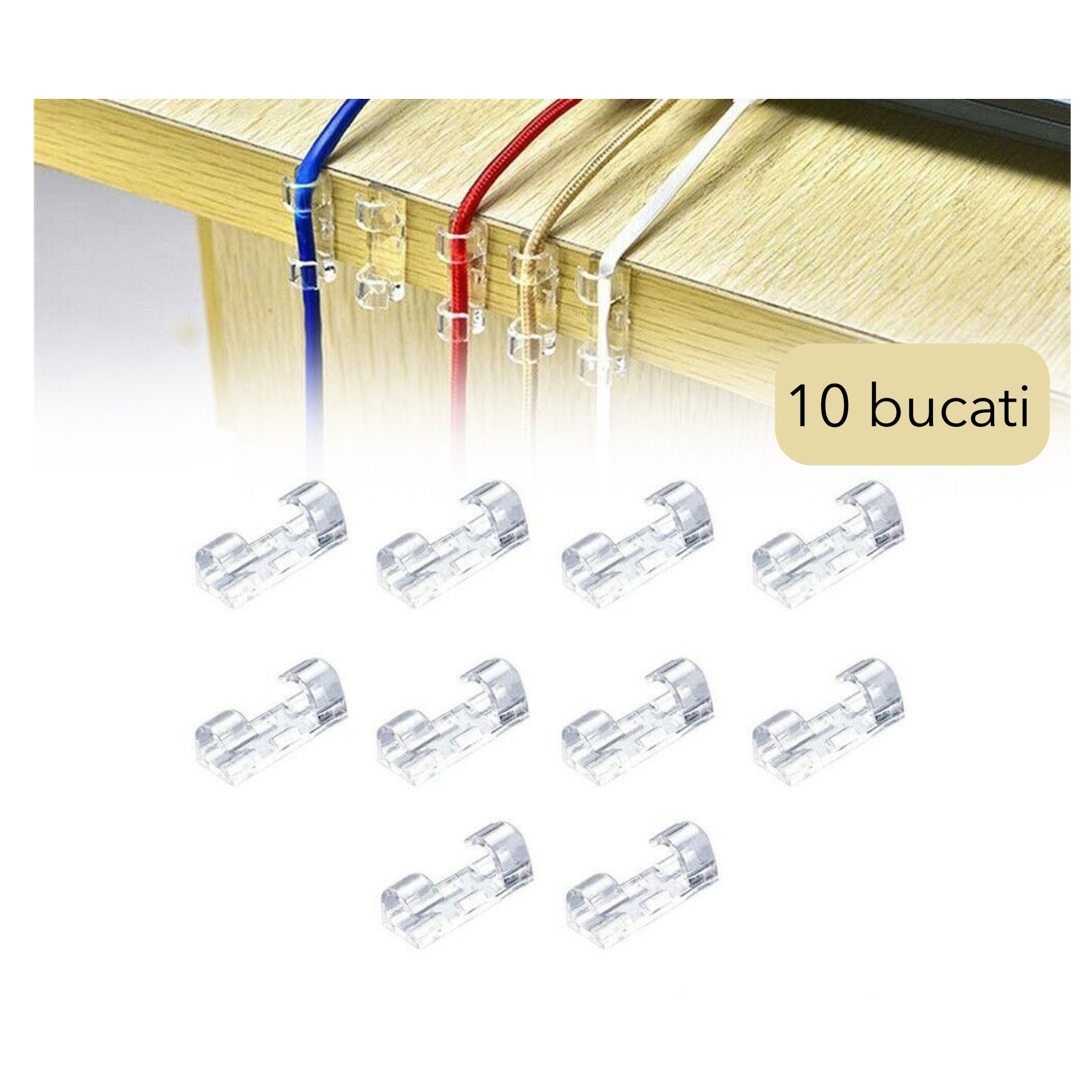 Set 10 cleme autocolante hard stick, pentru cabluri, Plastic ...