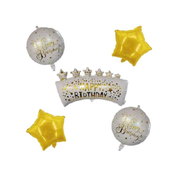 Baloane EviaHappy Birthday, design cu stele, in alb-auriu - eMAG.ro