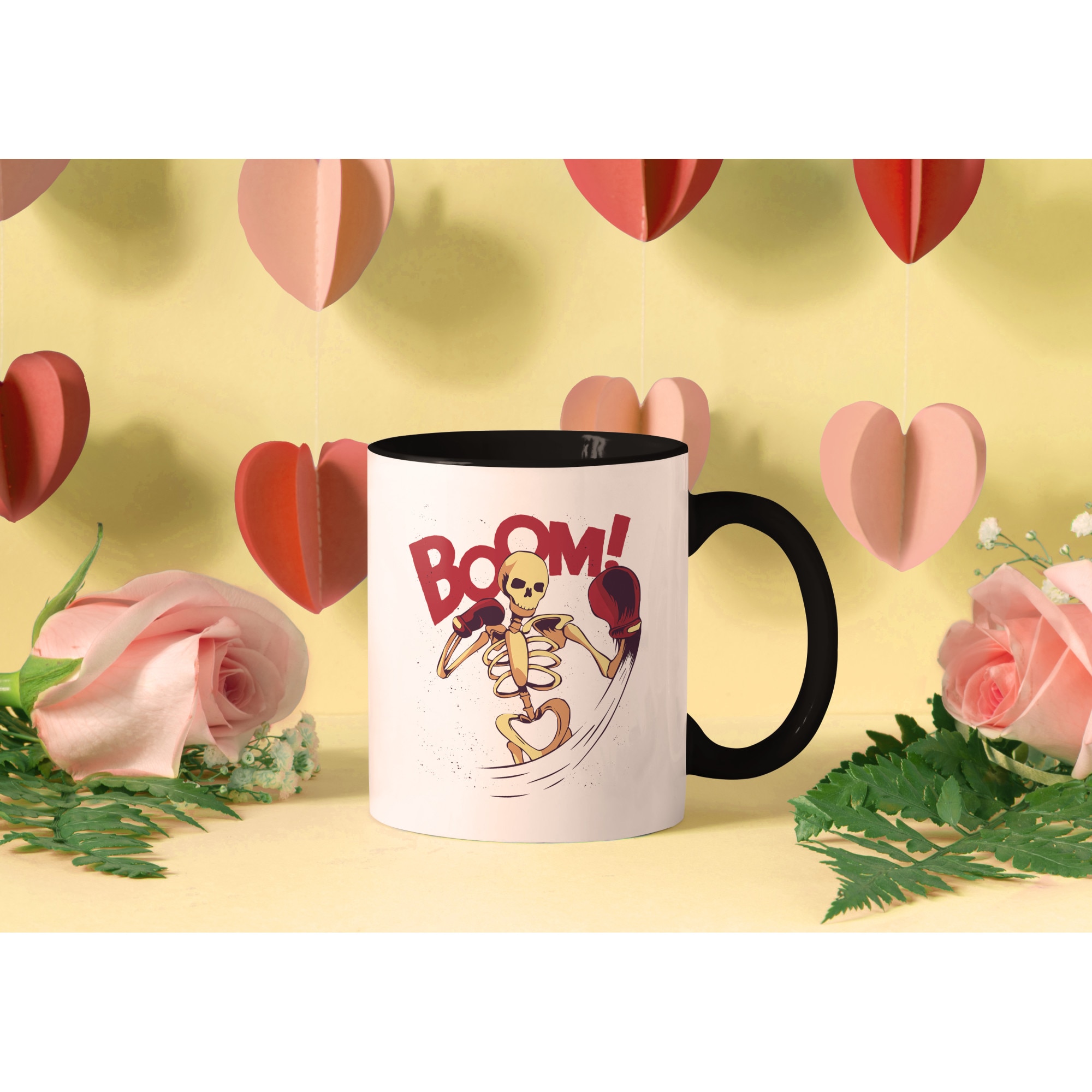 Cana Cu Schelete Uman Jucand Box, Text Boom!, Manusi Rosii Mari De ...