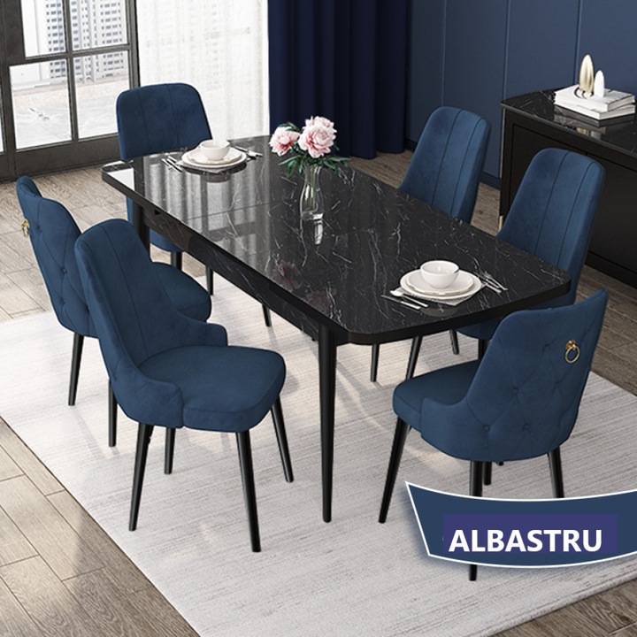 Set Masa Extensibila neagra cu 6 scaune, Modella Nex albastru L 170, l ...