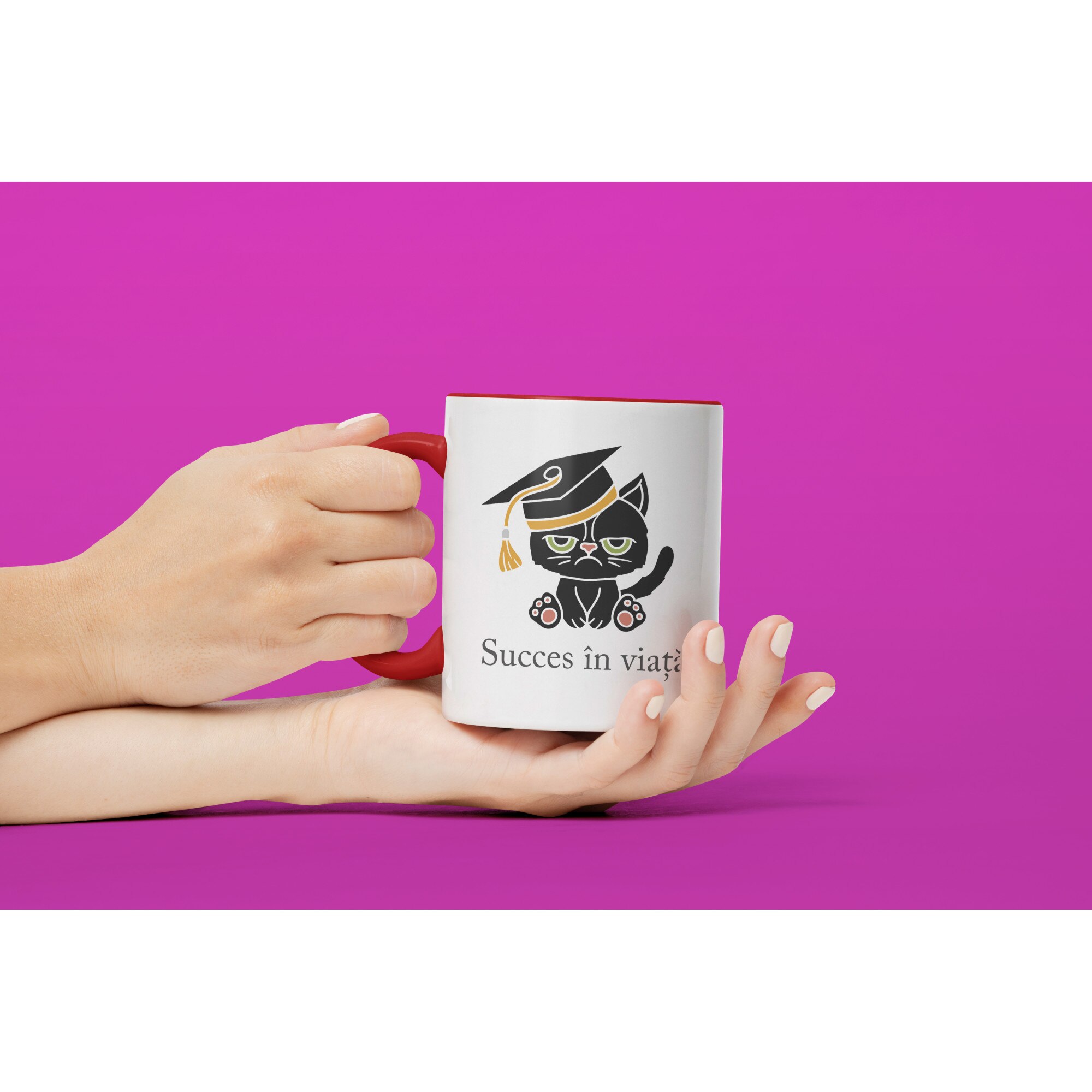 Чаша с абитуриентска шапка на Angry Cat, Текст Congratulations On Life ...