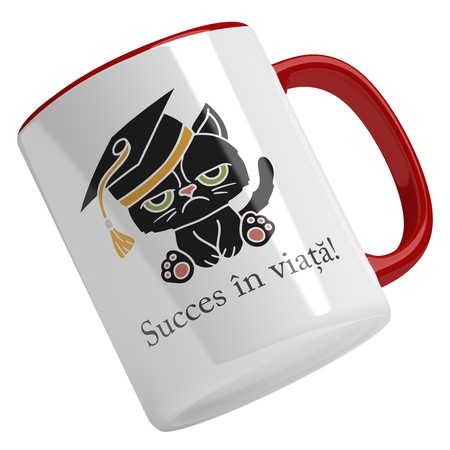 Чаша с абитуриентска шапка на Angry Cat, Текст Congratulations On Life ...