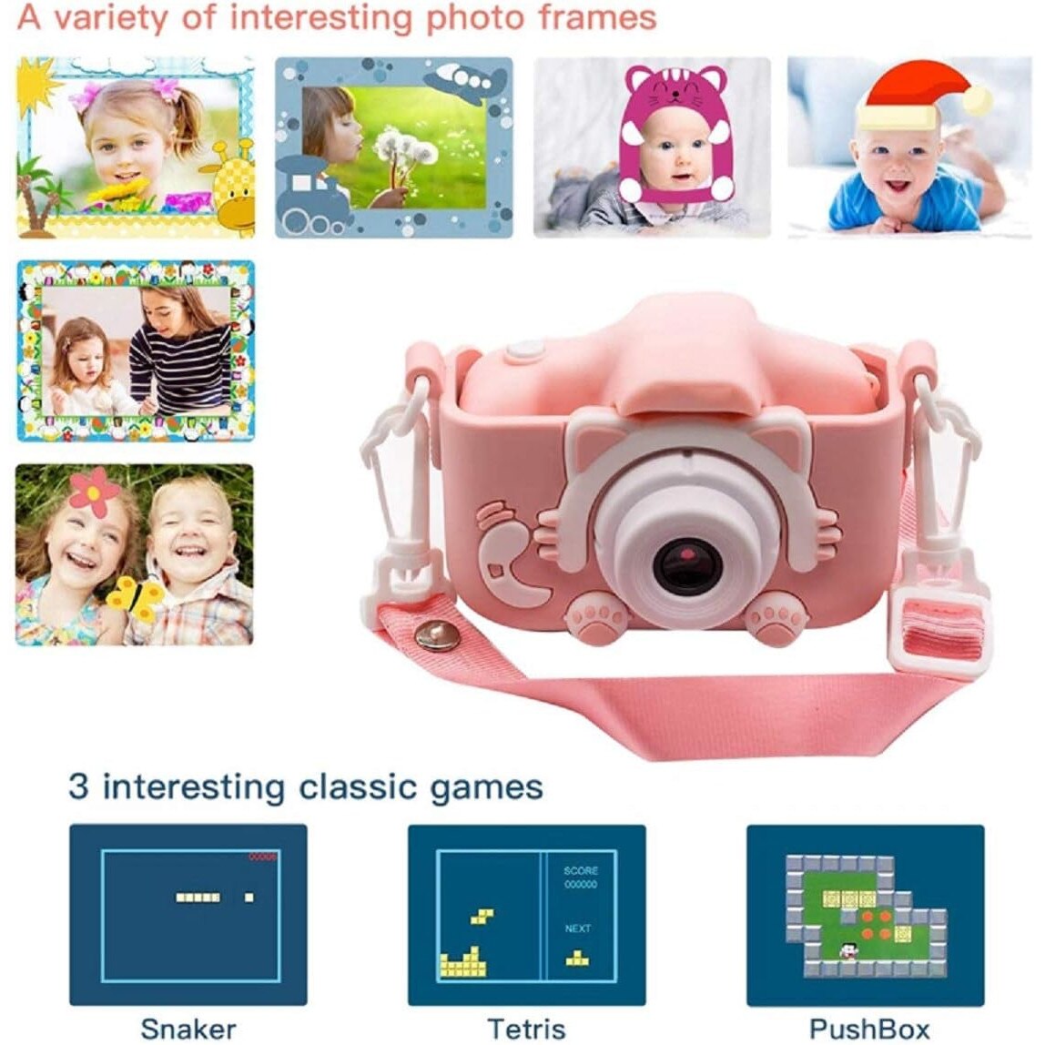 Camera pentru copii, pentru fete/baieti, ecran HD de 2,0 inchi, roz ...