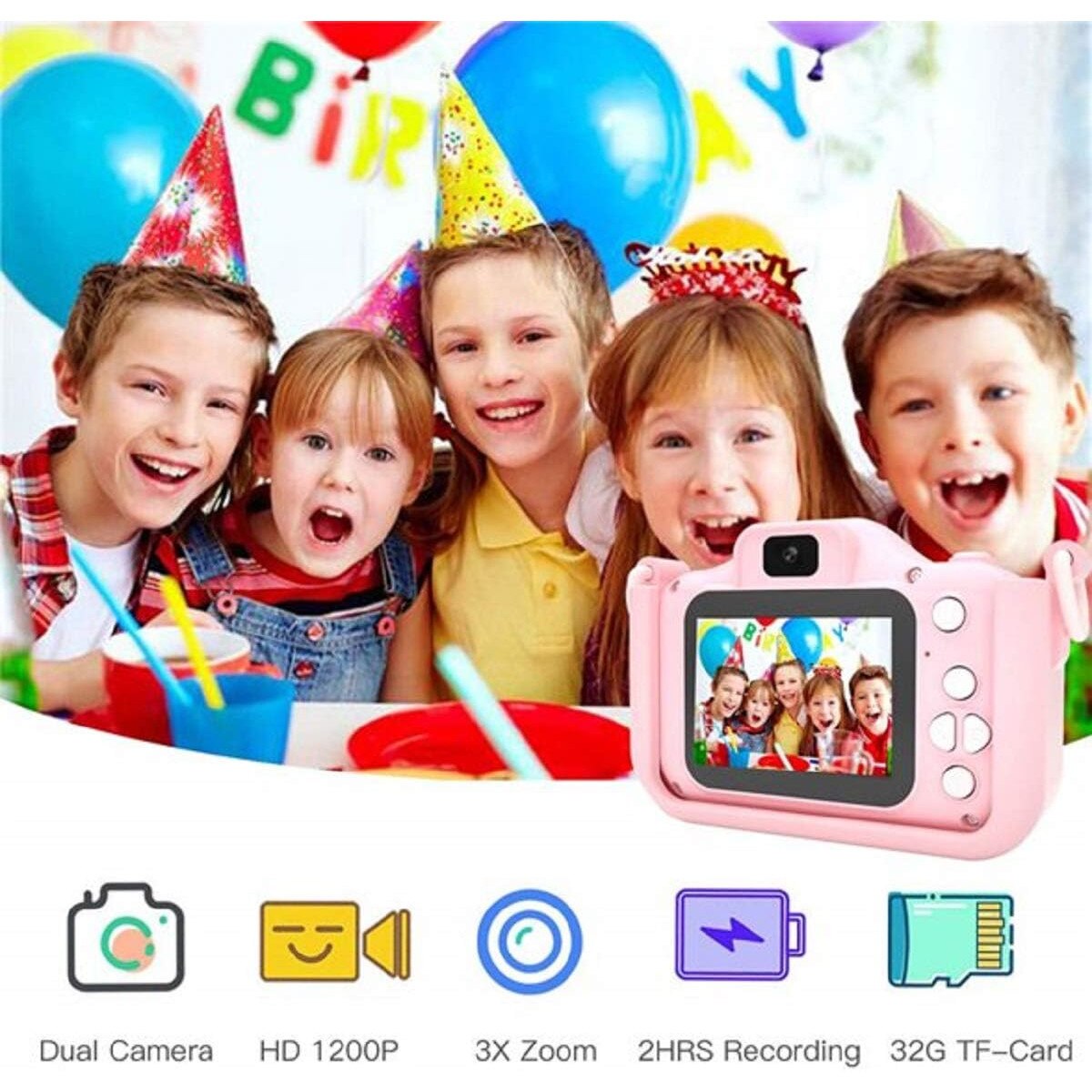 Camera pentru copii, pentru fete/baieti, ecran HD de 2,0 inchi, roz ...