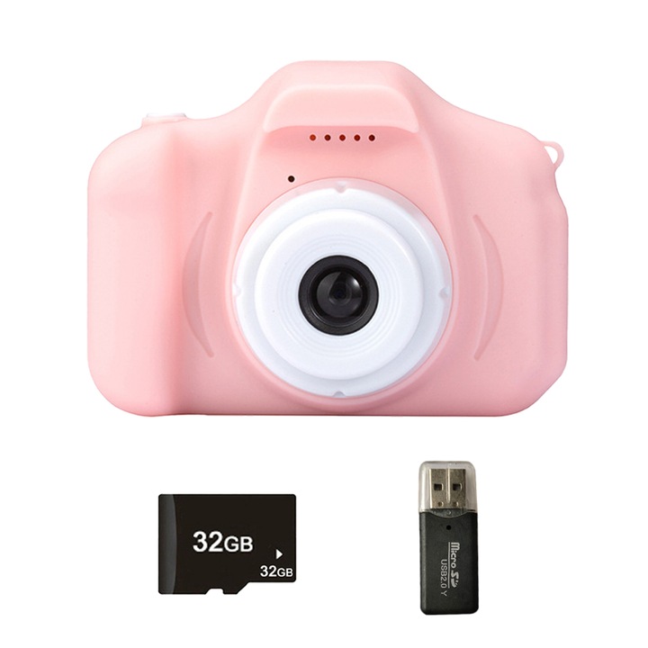 Camera foto pentru copii, HD, 32GB, Roz - eMAG.ro