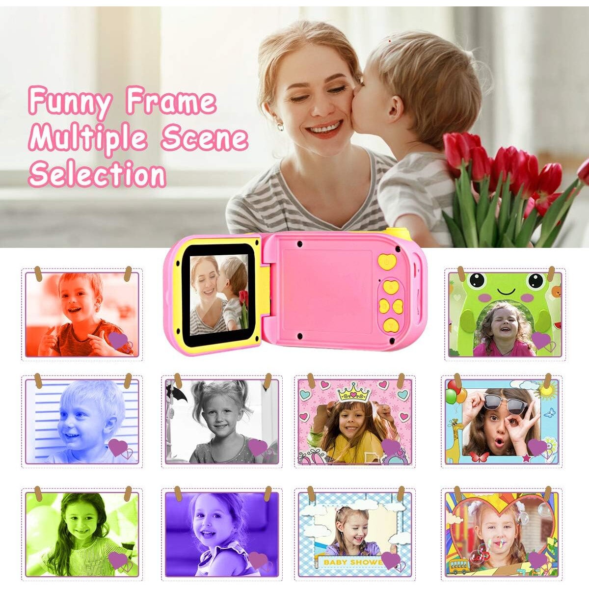 Camera video digitala pentru copii, 3-10 ani, card SD 32G, Roz - eMAG.ro