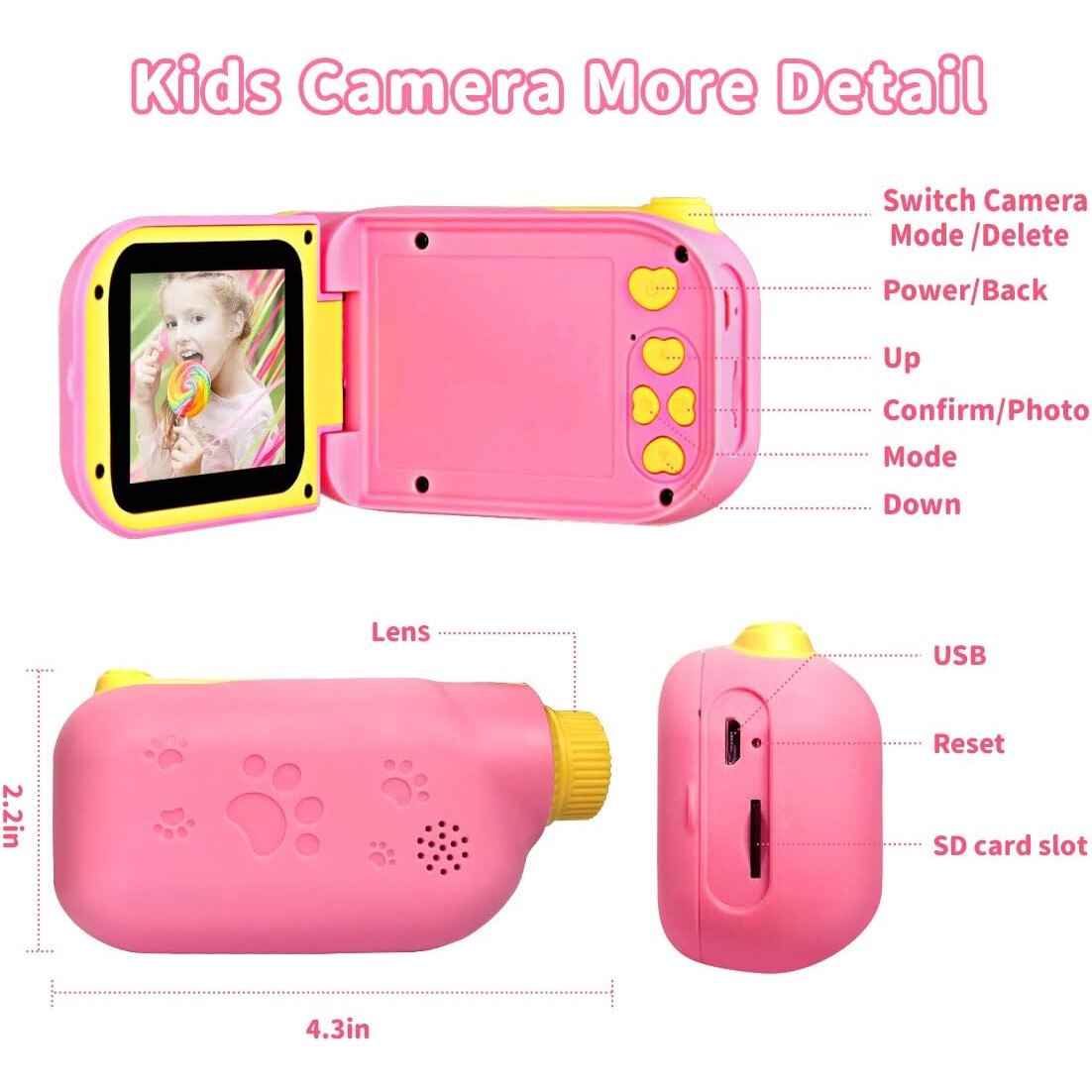 Camera video digitala pentru copii, 3-10 ani, card SD 32G, Roz - eMAG.ro