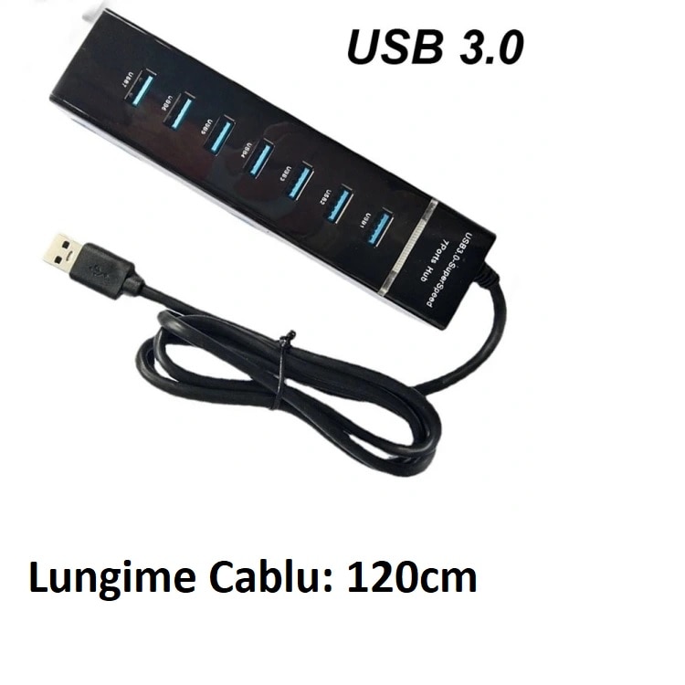 Hub cu 7 Porturi USB 3.0 SuperSpeed, Welora®, 5 Gbps, Cablu 1.2m ...