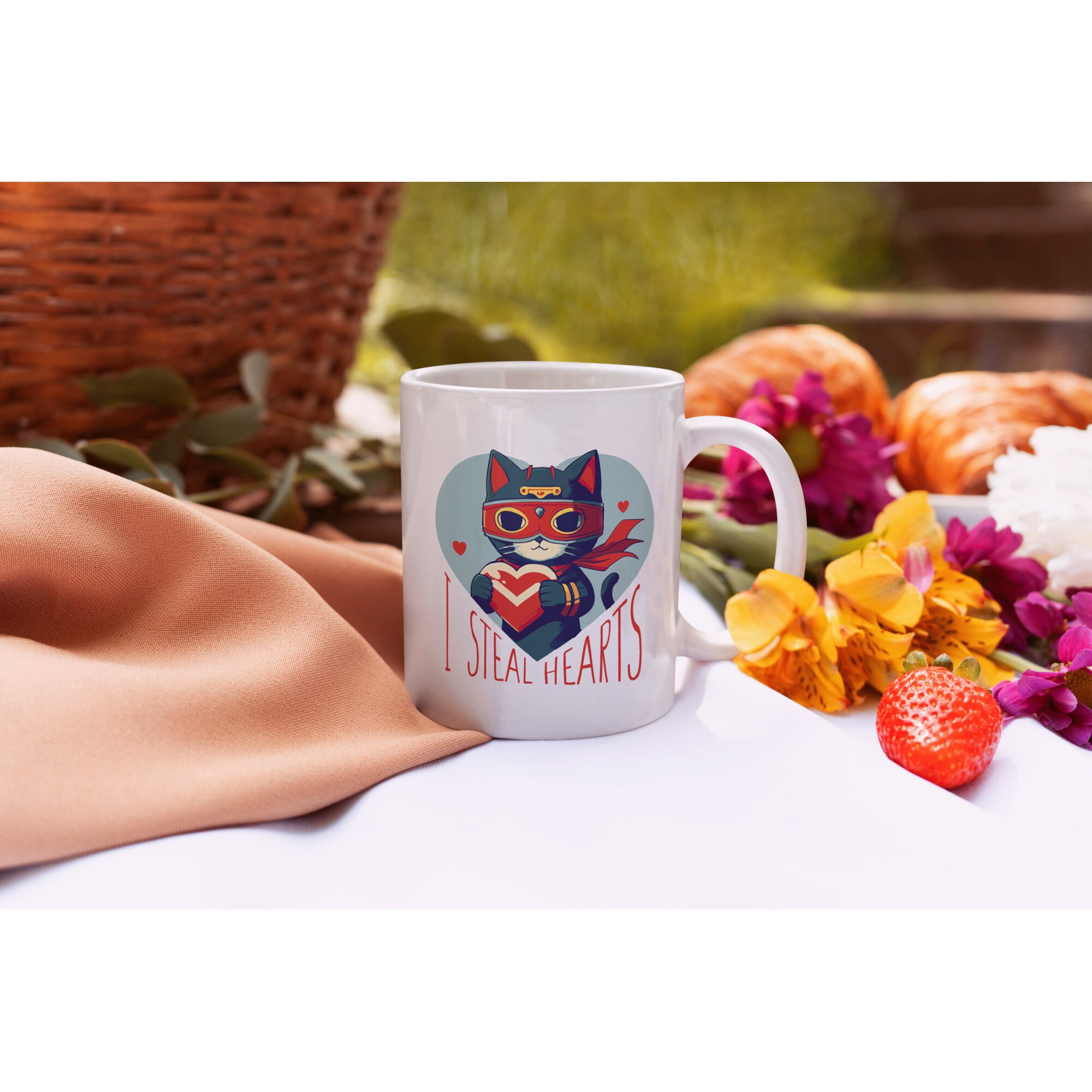 Cana Cu Pisica Ninga Cu O Inima Rosie, Mesaj In Engleza I Steal Hearts ...