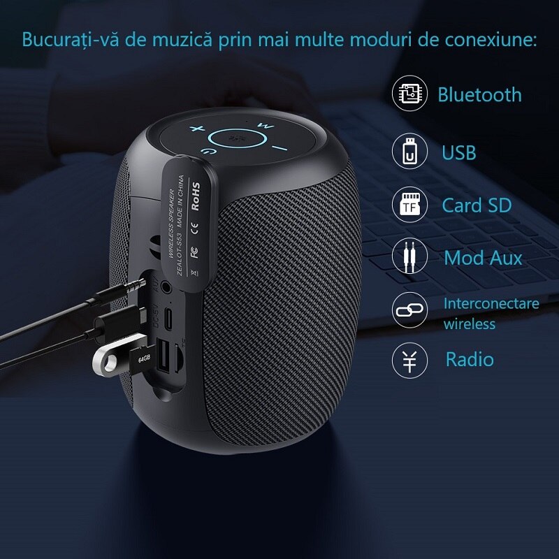 Boxa portabila, Lucmark, Bluetooth 5.0, Waterproof, Baterie 4400 mAh ...