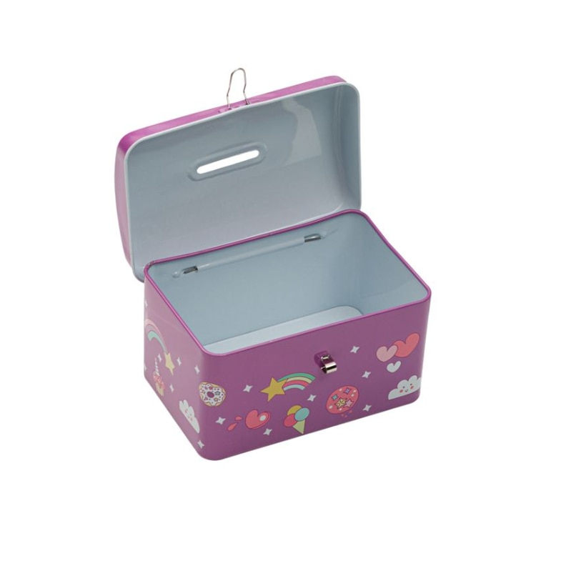 Pusculita pentru Copii cu Lacat si Chei, Design Unicorni, Mov, Metal ...