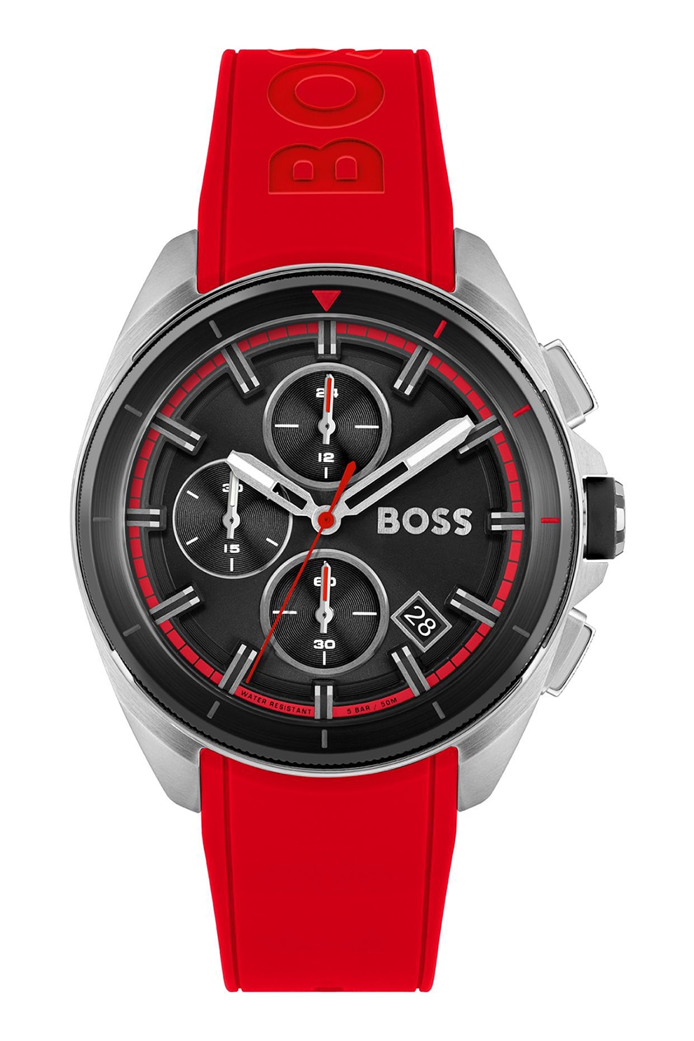 BOSS, Ceas cronograf cu o curea de silicon, Rosu - eMAG.ro