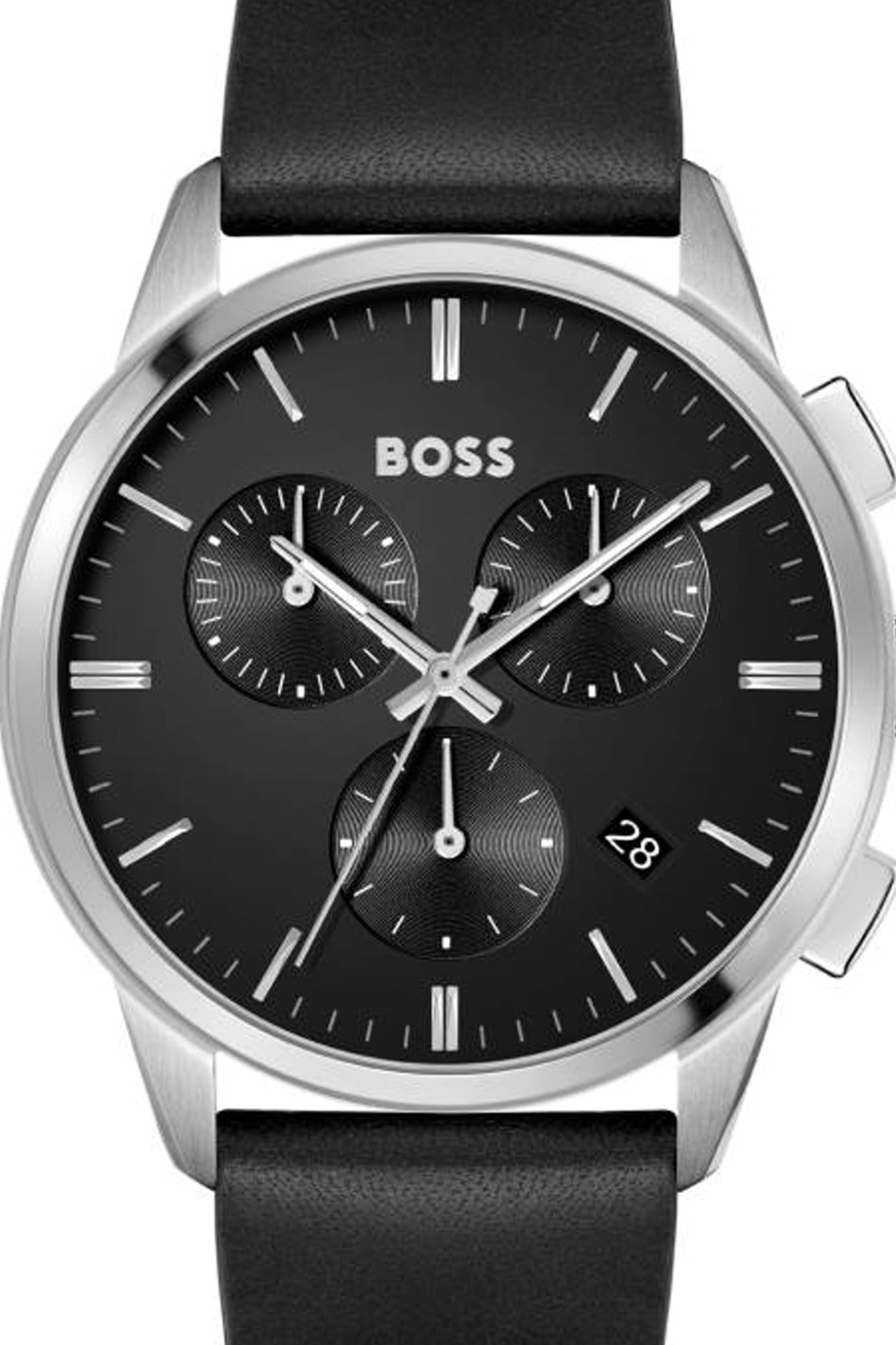 BOSS, Ceas cronograf cu o curea de piele, Negru - eMAG.ro