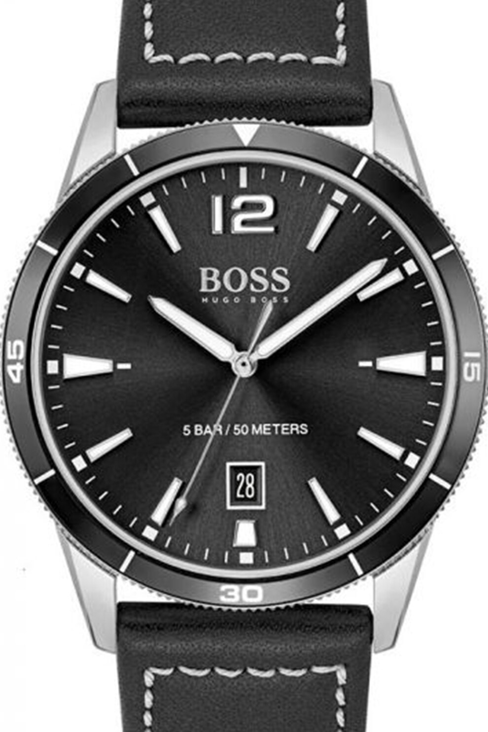 BOSS, Часовник и сплетена кожена гривна, Черен - eMAG.bg