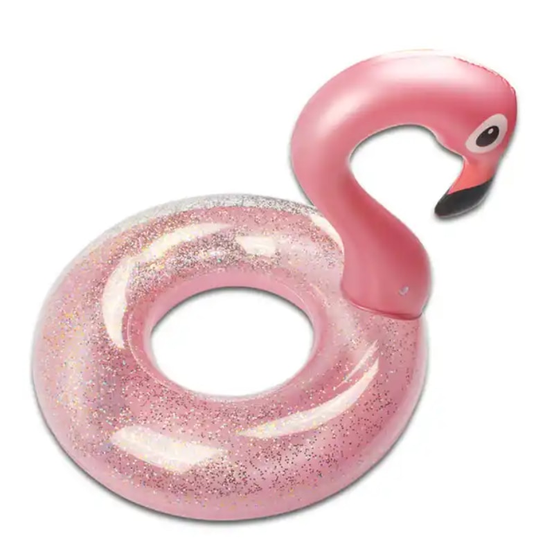 Colac de inot pentru copii, Gonflabil, Flamingo cu sclipici, Roz ...