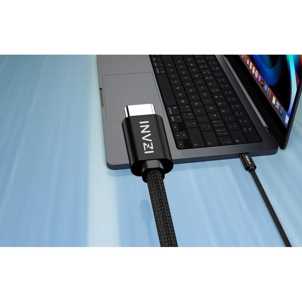 Cablu USB-C / USB 3.2 Gen2, INVIZI, 100W, 10Gbps, 2 m, Negru - eMAG.ro