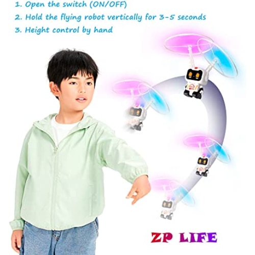 Robotel tip drona, cu control manual, din ABS non-toxic, cu jocuri de lumini, incarcare USB, alb ...